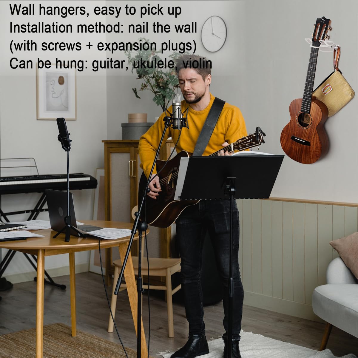 WANLIAN Guitar wall mount acrylic,acrylic wall mount guitar hanger,for Ukulele Guitar Wall Display and Storage (transparent)