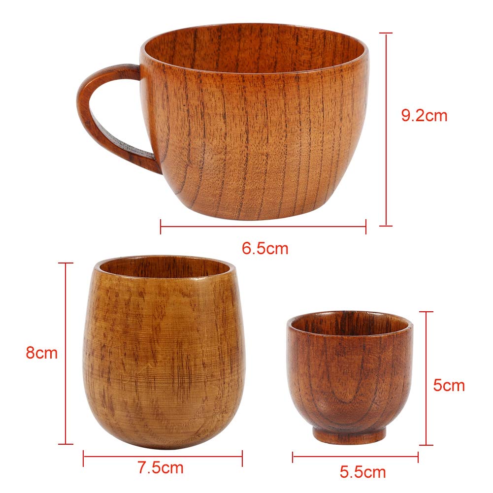 TOPINCN Wooden Tea Cups Primitive Log Color Coffee Mug Handmade Wood Wine Mug For Drinking Coffee Tea Beer Milk Hot Drinks(Large belly cup)