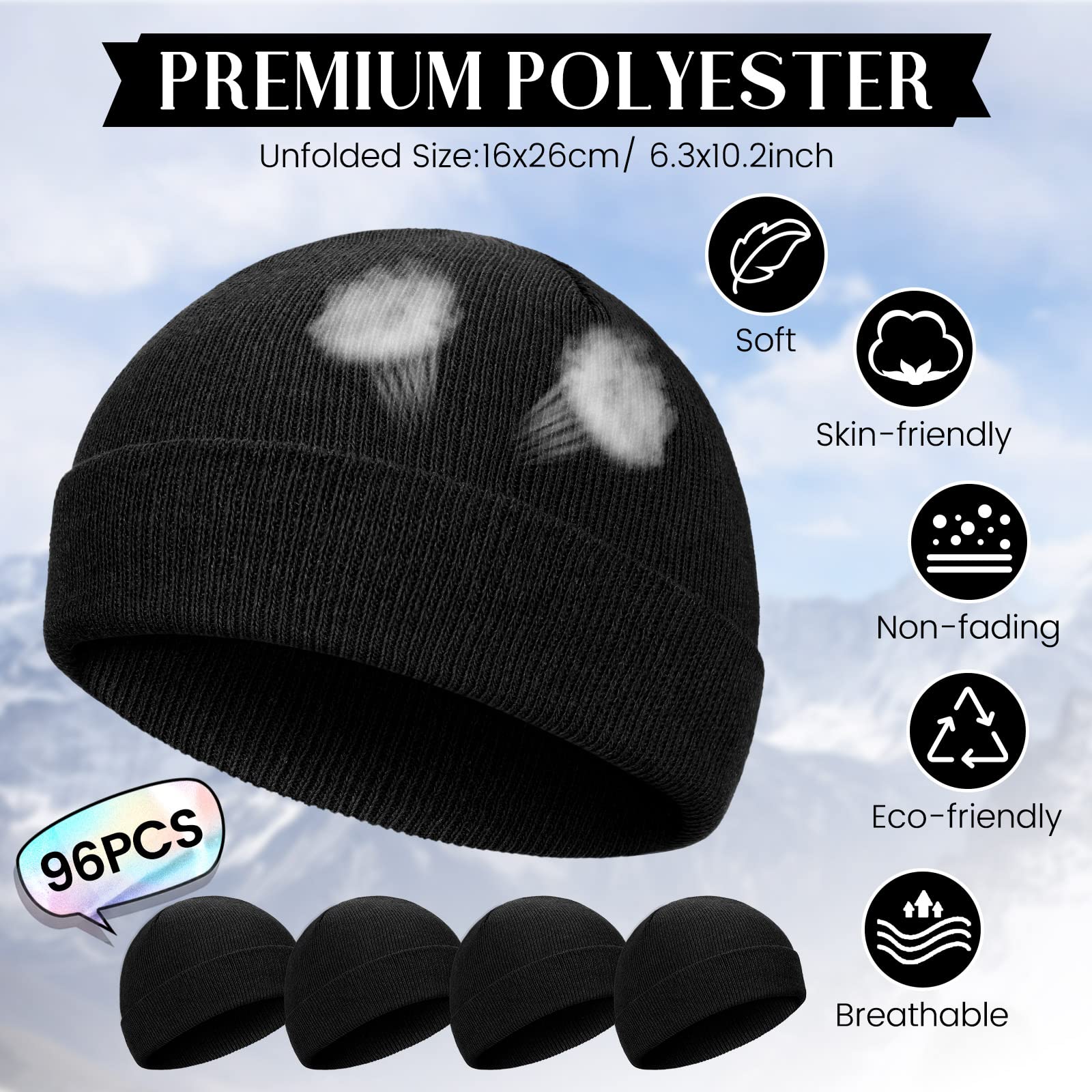 Tarpop 96 Pack Beanies Unisex Bulk for Men Women, Winter Beanie Hats Packs Knit Hat Warm Beanies Winter Skull Cap(Black)