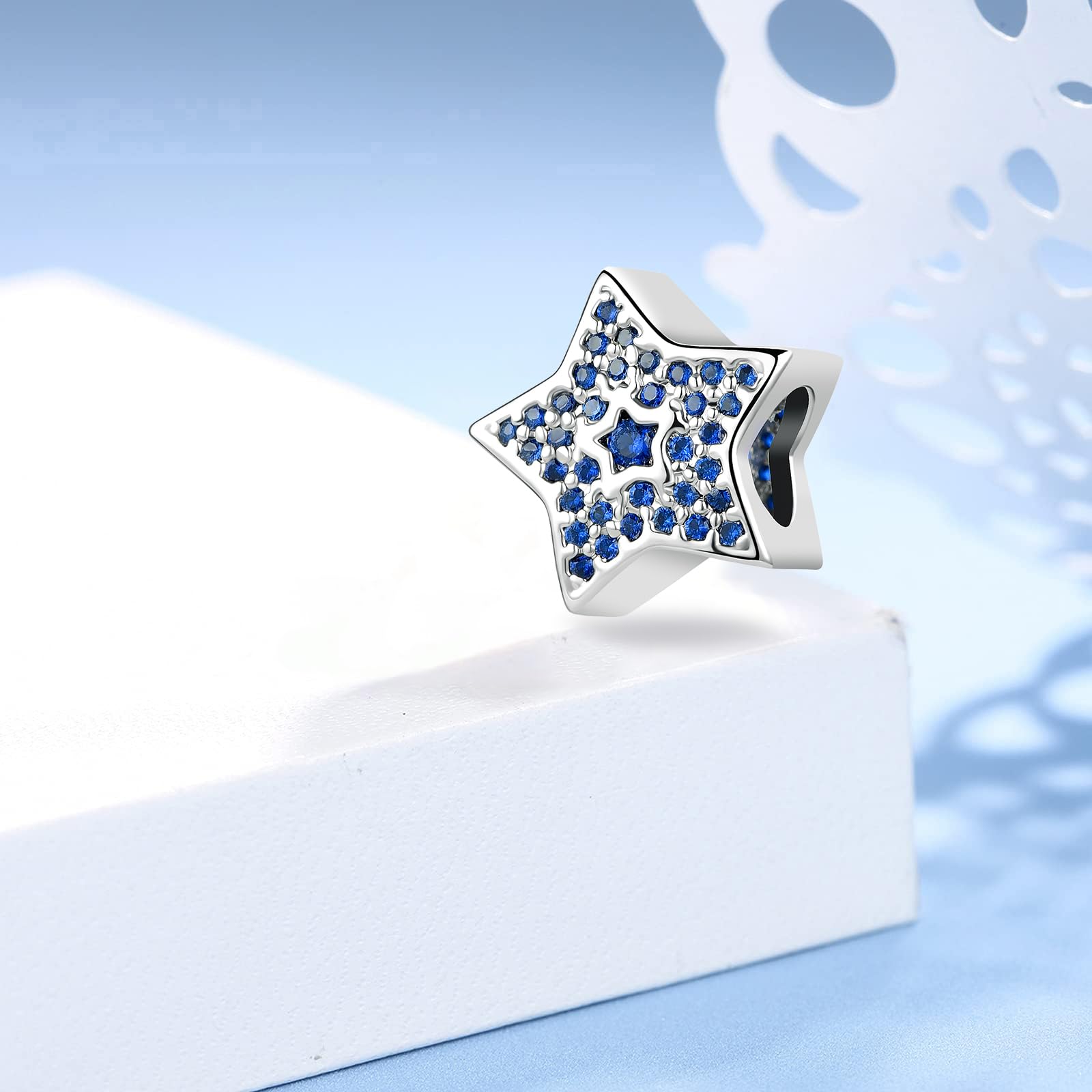 QeenseKc Inspirational Stars Pave Charm White Crystal Bead Charm fit Pandora Bracelet