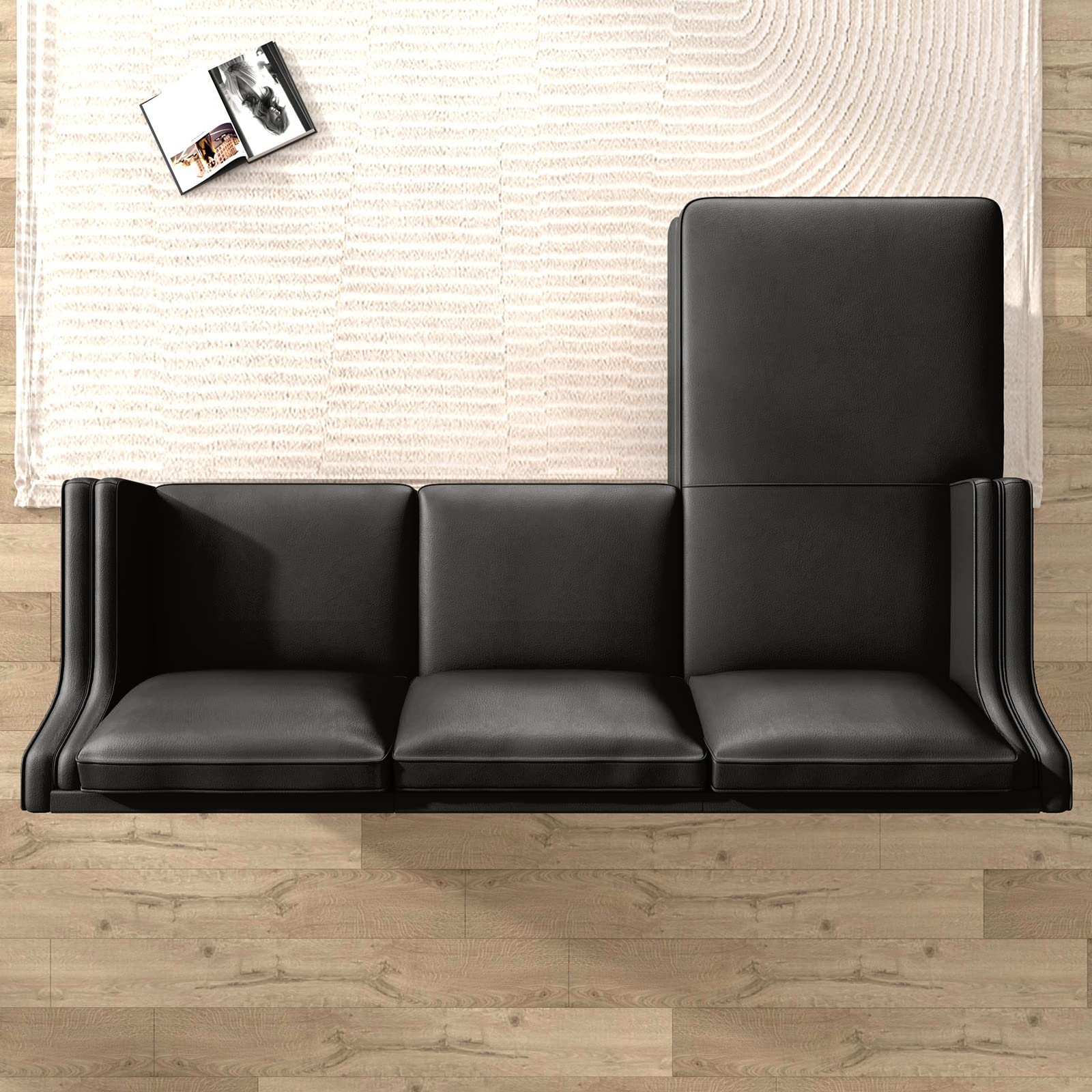 Mjkone Top Grain Leather Sectional Sofa couch, Luxurious Upholstered Couches with Left Facing Chaise, Modular Lounge & 2-Seater Couch Set for Living Room Apartment Office (Truffle)