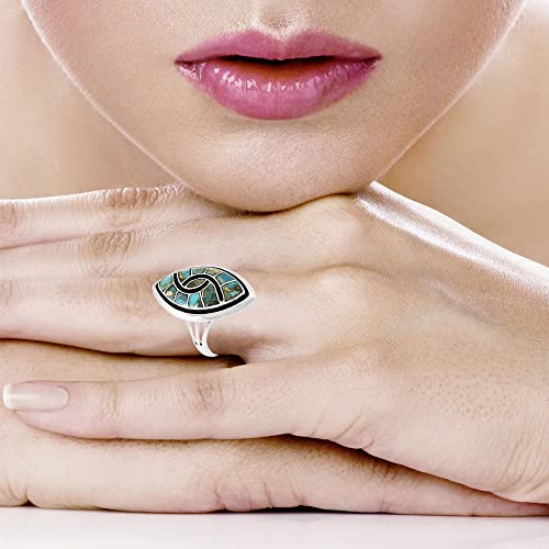 Turquoise Ring Sterling Silver 925 Genuine Gemstones Size 6 to 11 (Matrix Turquoise) (11)