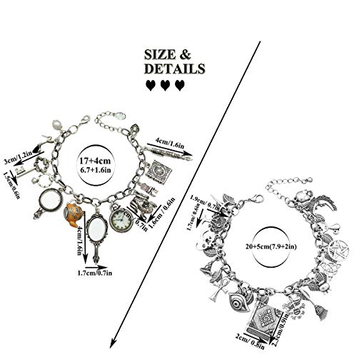 RechicGu Vintage Silver 2pcs Fairy Tale Movie Lucky Myth Charms Friendship Cuff Bangle Bracelet Wicca Gift
