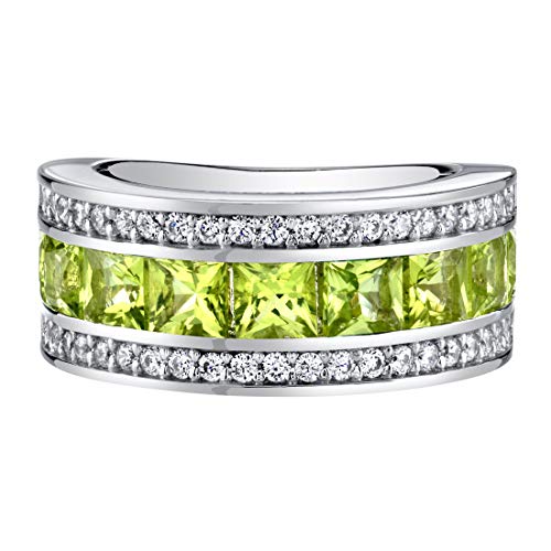 PEORA Sterling Silver Princess Cut Peridot 3-Row Wedding Ring Band 1.5 Carats Size 9