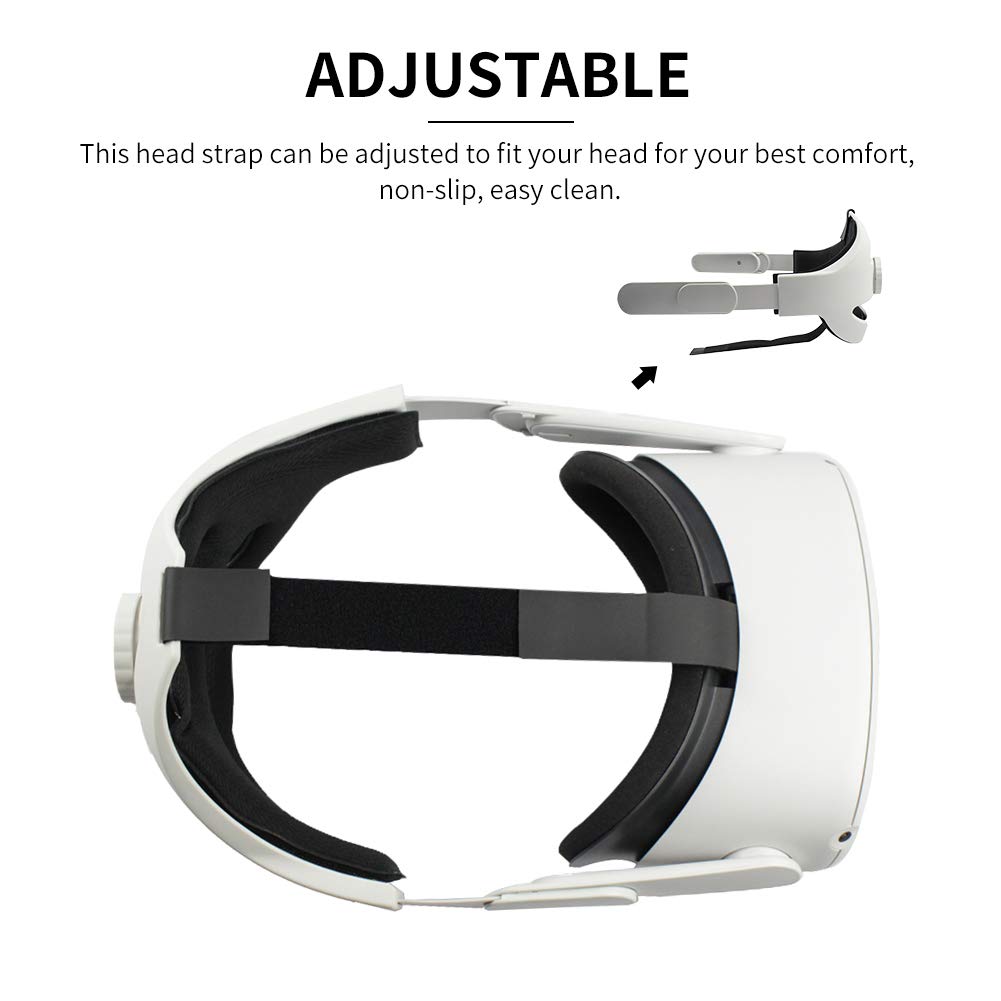 SELPONT Djustable Head Strap for Oculus Quest 2 VR Headset Shockproof Carrying Case PU Leather Storage Box w/Zipper