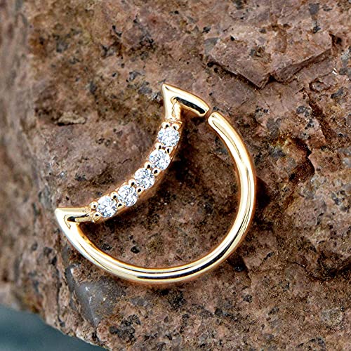 OUFER 16G Daith Earrings 14K Solid Gold Daith Hoop Cubic Zirconia Paved Moon Daith Piercing Jewelry Cartilage Earring Hoop