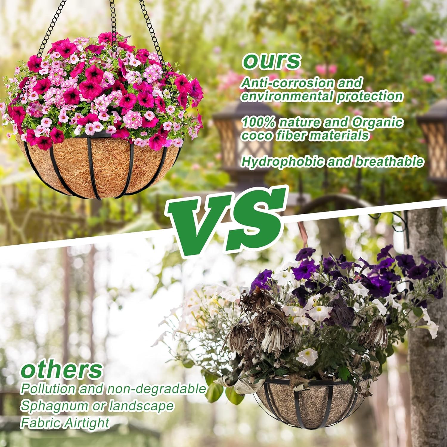 Y&M 2pcs 16β Round Coconut Fiber Liner, 16'' Coco Liner Pre-Formed Replacement for Wall Hanging Planter Basket