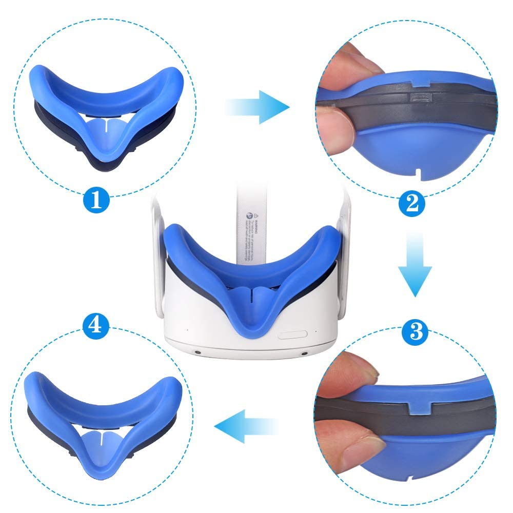 TATACO Oculus Quest 2 VR Shell Silicone Face Protector Cover - Sweat-Proof, Non-Slip, Washable, Anti Scratch Anti Dust(3pc+1pc-Blue)