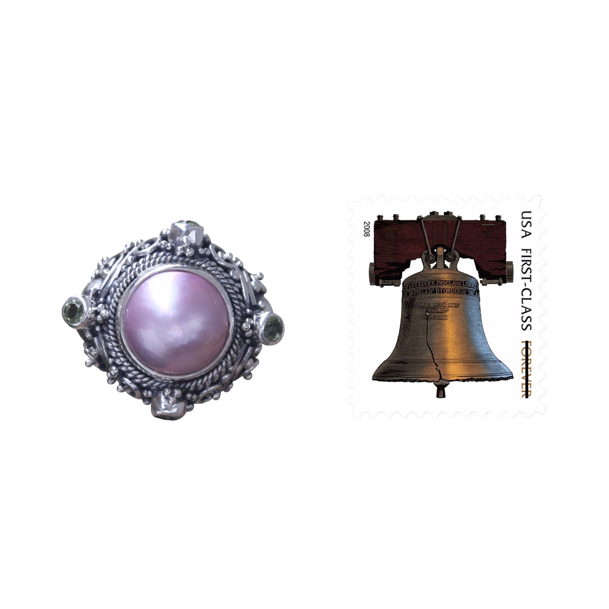 NOVICA Peridot Pink Cultured Mabe Pearl .925 Sterling Silver Cocktail Ring, Regal Rose Glory'