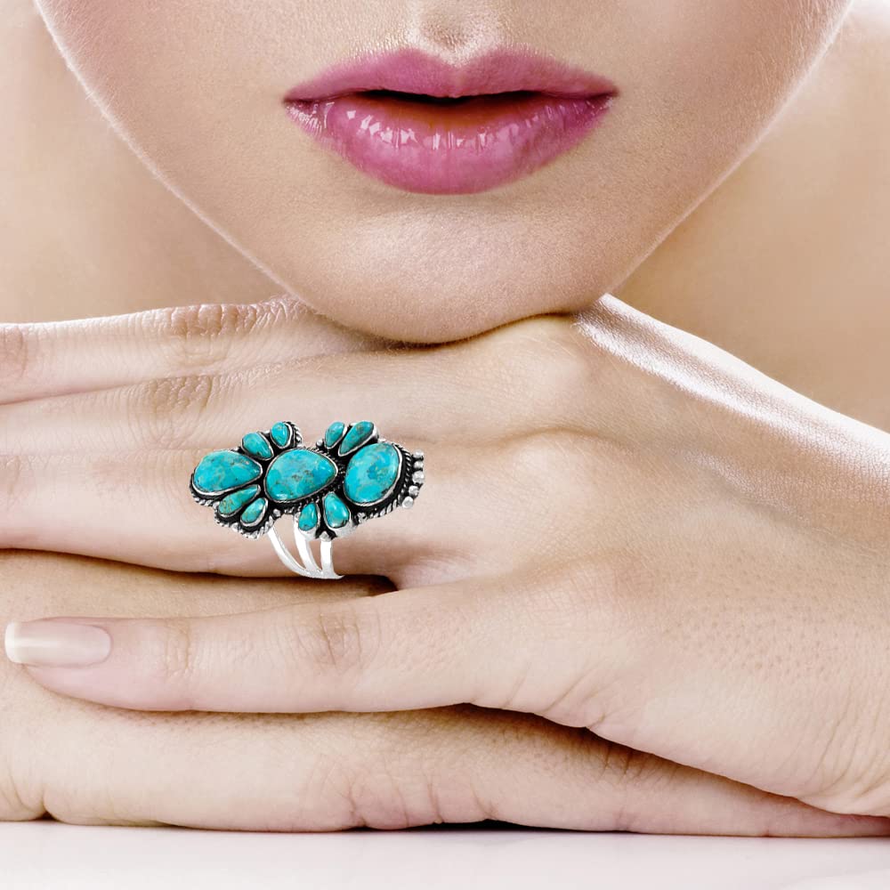 Turquoise Ring Sterling Silver 925 Genuine Gemstones Size 6 to 11 (Turquoise) (11)