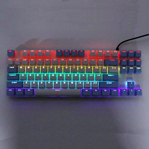 Zunate Mechanical Gaming Keyboard, Ergonomic 87 Key Multicolor Backlit Compact Waterproof Keyboard for Computer/PC/Laptop(Blue and White)