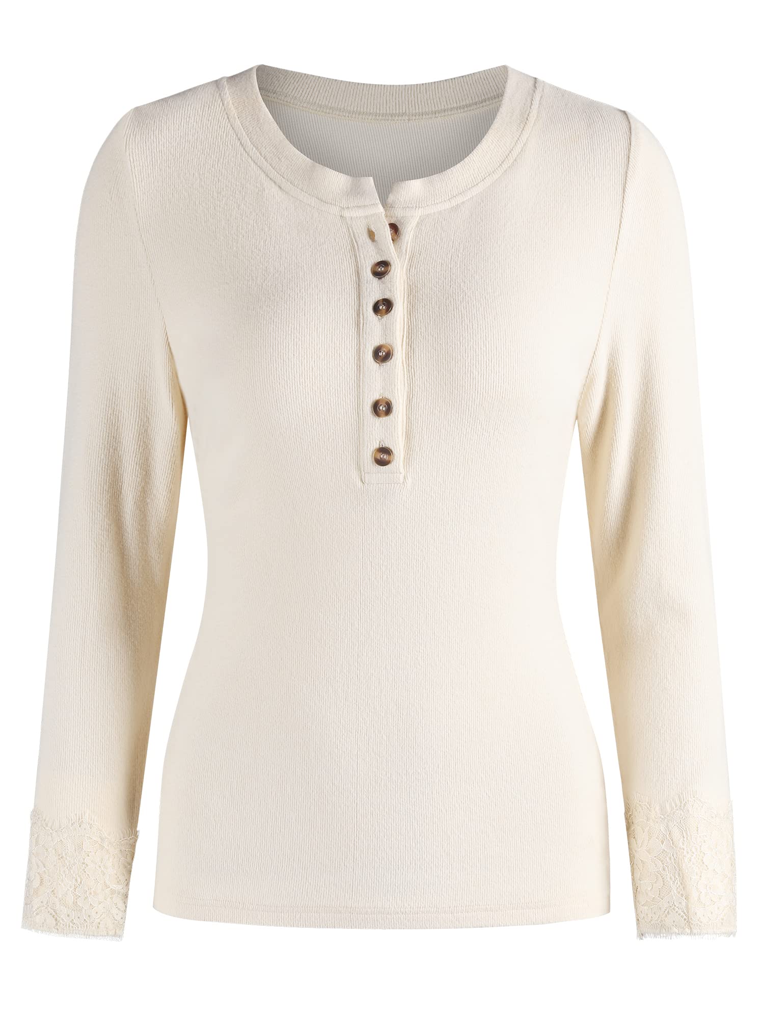 YOESEE Women Long Sleeve Crew Neck T-Shirt Slim Fit Button Down Basic Casual Warm Tops Apricot