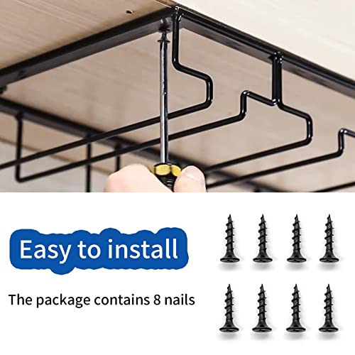 Torfican Wine Glass Holder Under Cabinet, Wine Stemware Holder,Wine Glass Rack,3 Rows Black Metal Wine Glasses Hanger,Wine Glass Holder Storage Under Shelf,Wine Glass Rack for Kitchen Bar