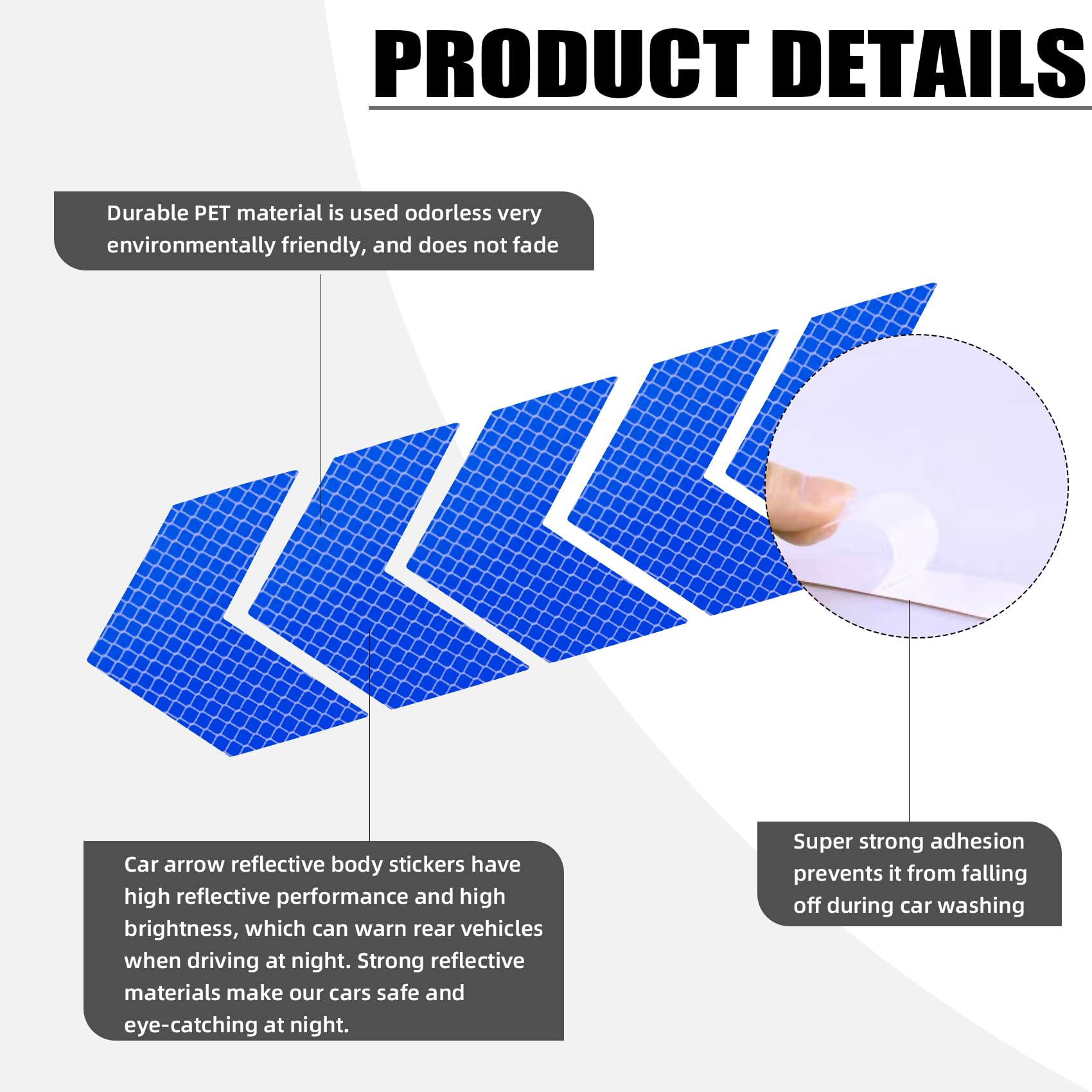 NTNEV 10PCS Arrow Reflective Stickers, Waterproof Vehicle Safety Warning Stripe Adhesive Decals, Bumper Body Helmets Stickers, Universal for Car, Truck, Motorcycle, Bicycle (Blue)