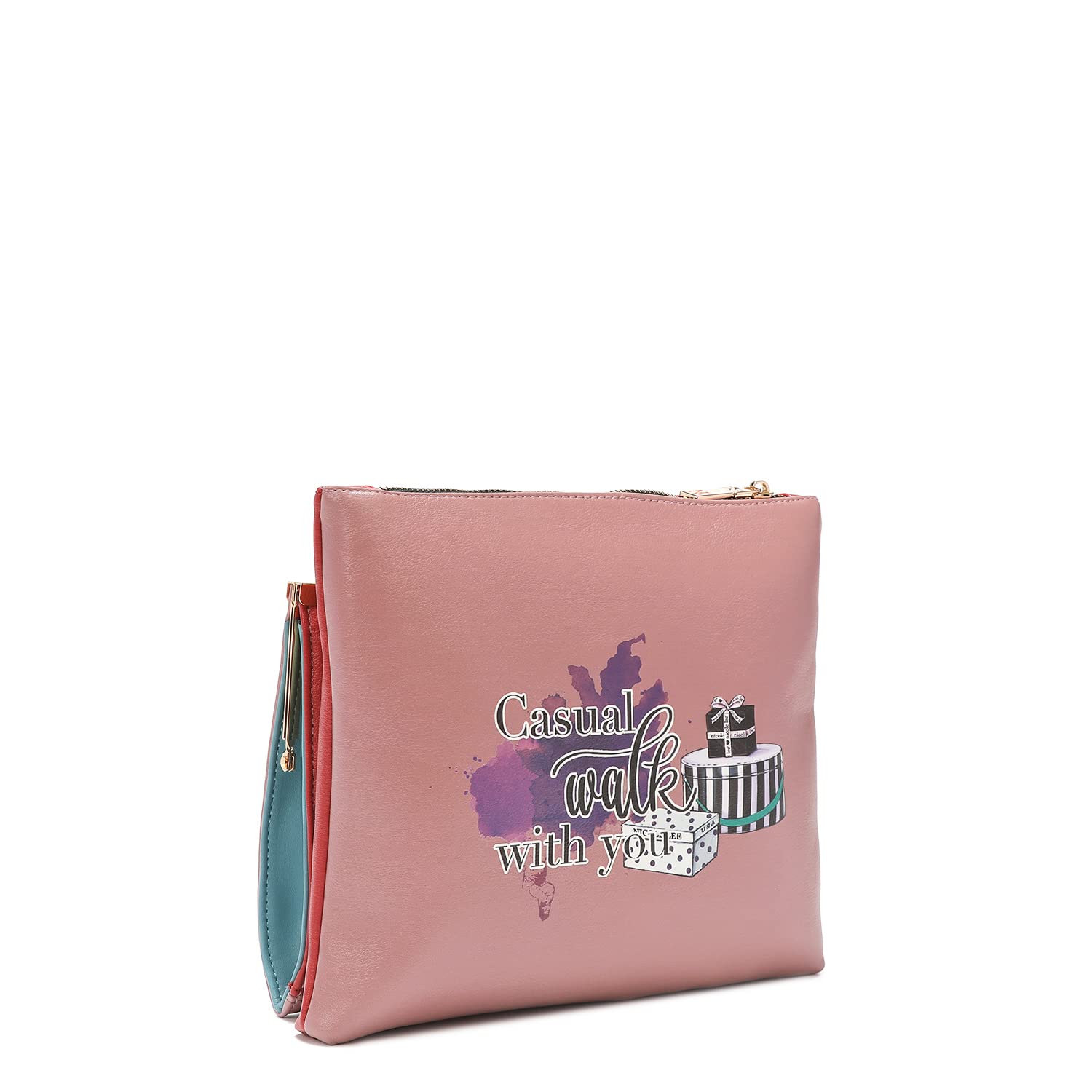 Nicole Lee Casual Walk Medium Crossbody, 2 Compartments, Pink Fashion Dog Print with Embellishments, Optional Strap