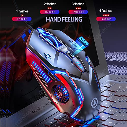 Smaige Gaming Mouse Wired,6 Buttons, 4 Adjustable DPI Up to 3200 DPI, 7 Circular & Breathing LED Light, Multifunction Wired Mouse Used for Games and Office (Black)