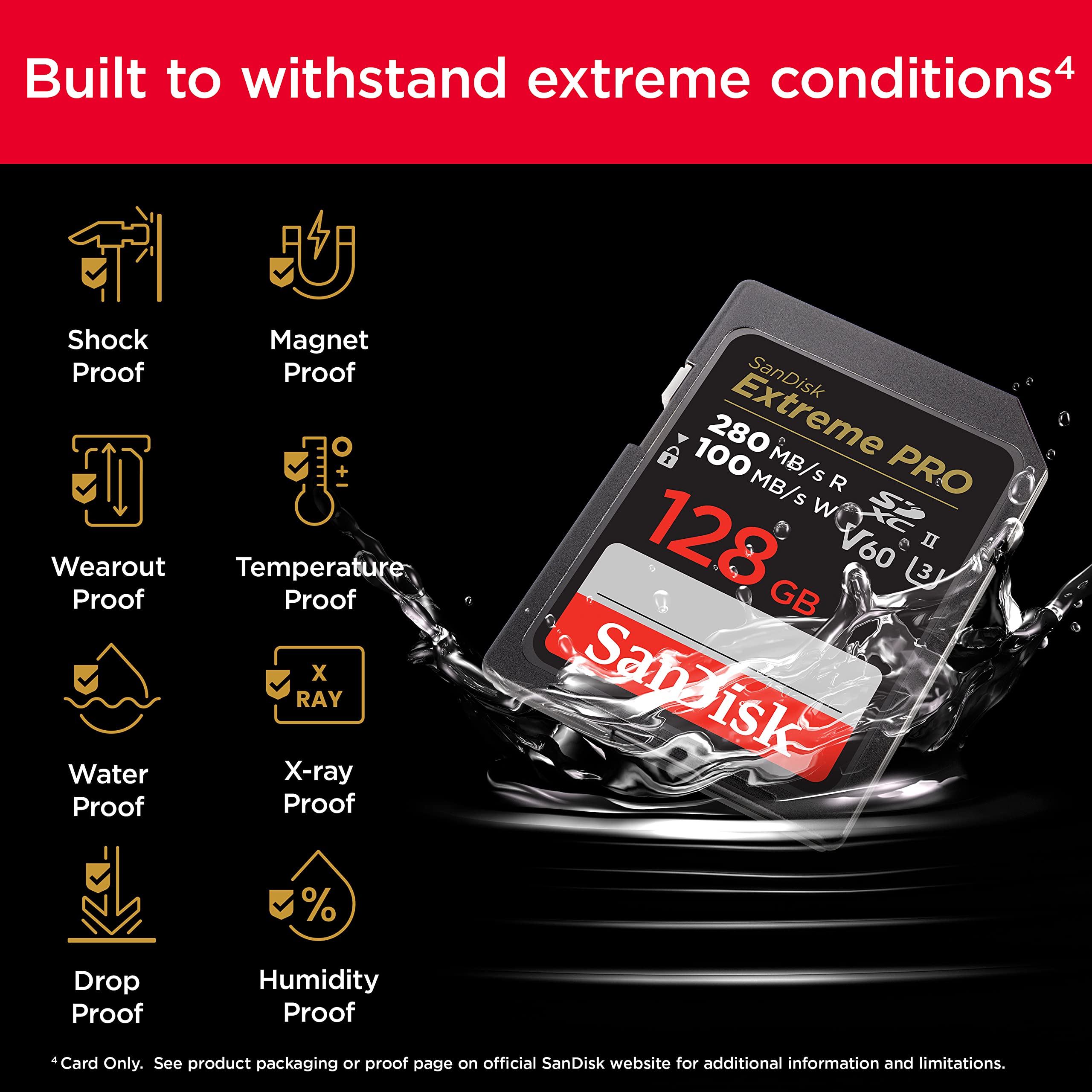 SanDisk 128GB Extreme PRO SDXC UHS-II Memory Card - C10, U3, V60, 6K, 4K UHD, SD Card - SDSDXEP-128G-GN4IN