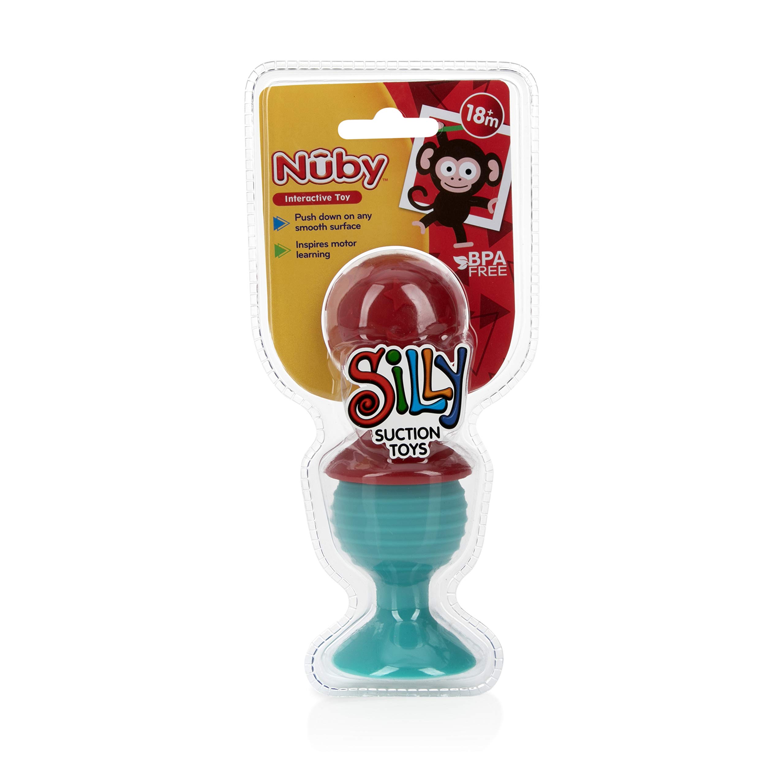 Nuby Silly Rattle Ball Interactive Suction Toys, Red/Aqua, 2 Count