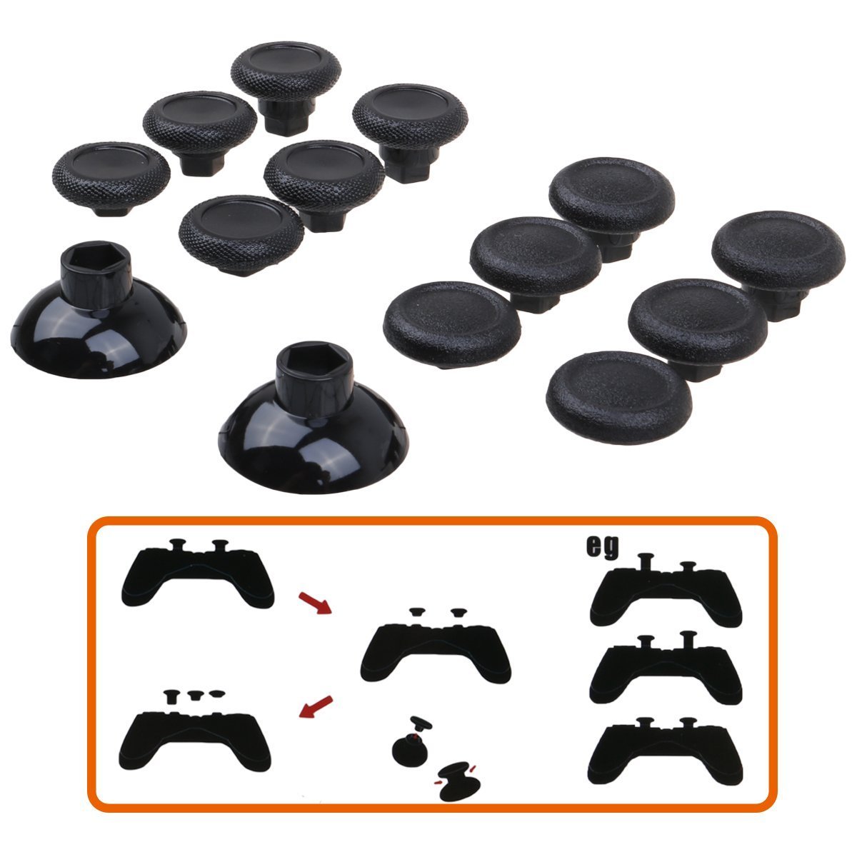 MXRC Professional Replacement Repair Kit Swap Thumb Analog Sticks for PS4 Controller & Xbox One Controller, Black