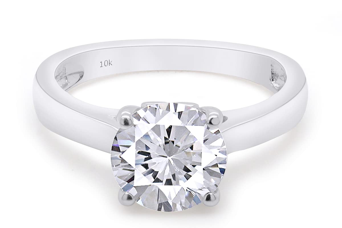 SAVEARTH DIAMONDS 1 1/2 Carat Round Cut Lab Created Moissanite Diamond Solitaire Engagement Ring In 10K Solid White Gold Jewelry For Women (G-H Color, 1.50 Cttw) Ring Size -6