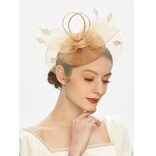 Tea Party Fascinator Kentuckys Derbys Hat Fascinator Pillbox Hat Headband for Cocktail Womens Headband Black (Gold #1, One Size)