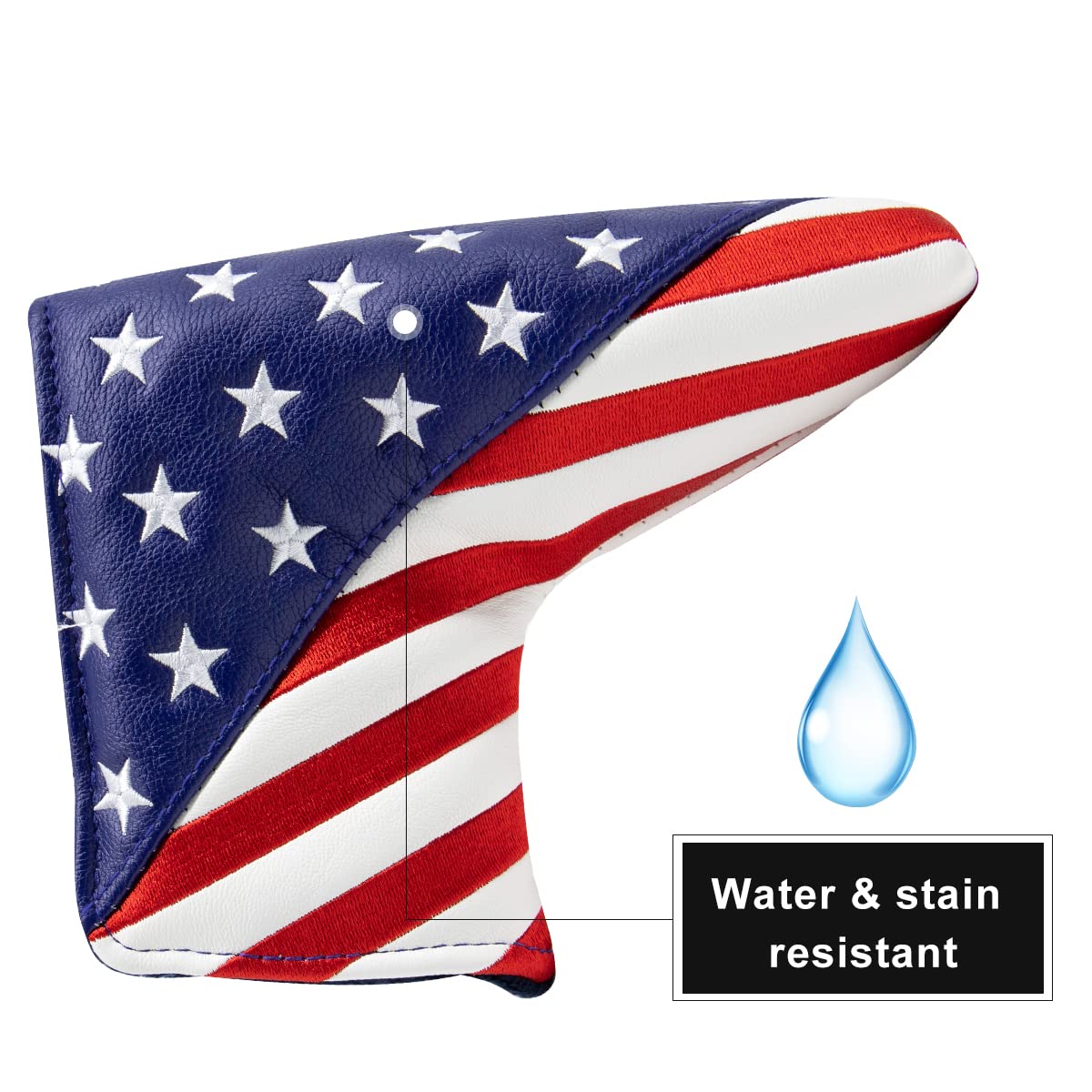 Red Blue White USA Flag Golf Blade Putter Cover Headcover Club Protective Magnetic Thick Synthetic Leather (Little Star)