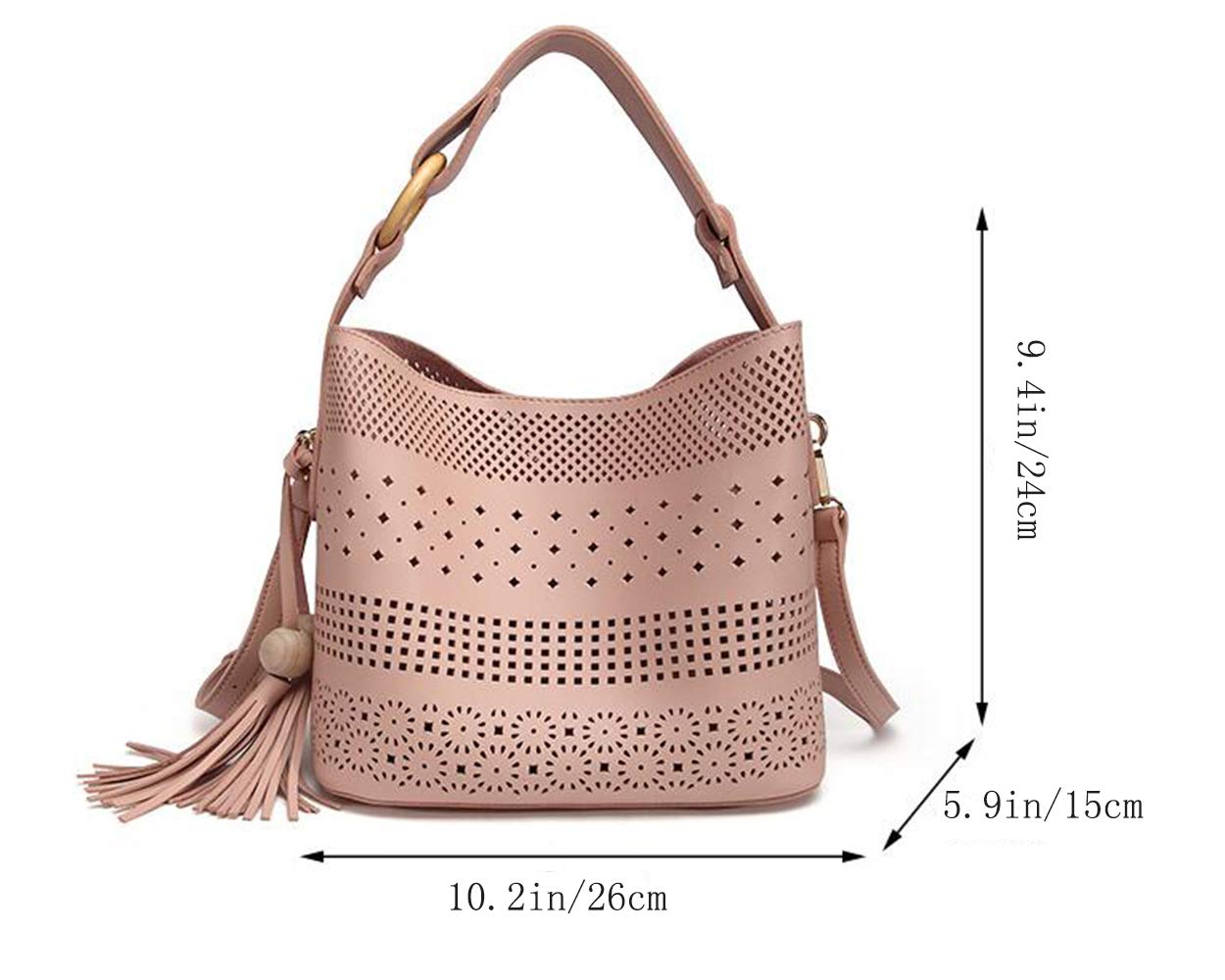 SMALLBLUER Women PU Leather Tassel Cutout Tote Hobo Clutches Shoulder Crossbody Bags Backpack Satchels-Gray