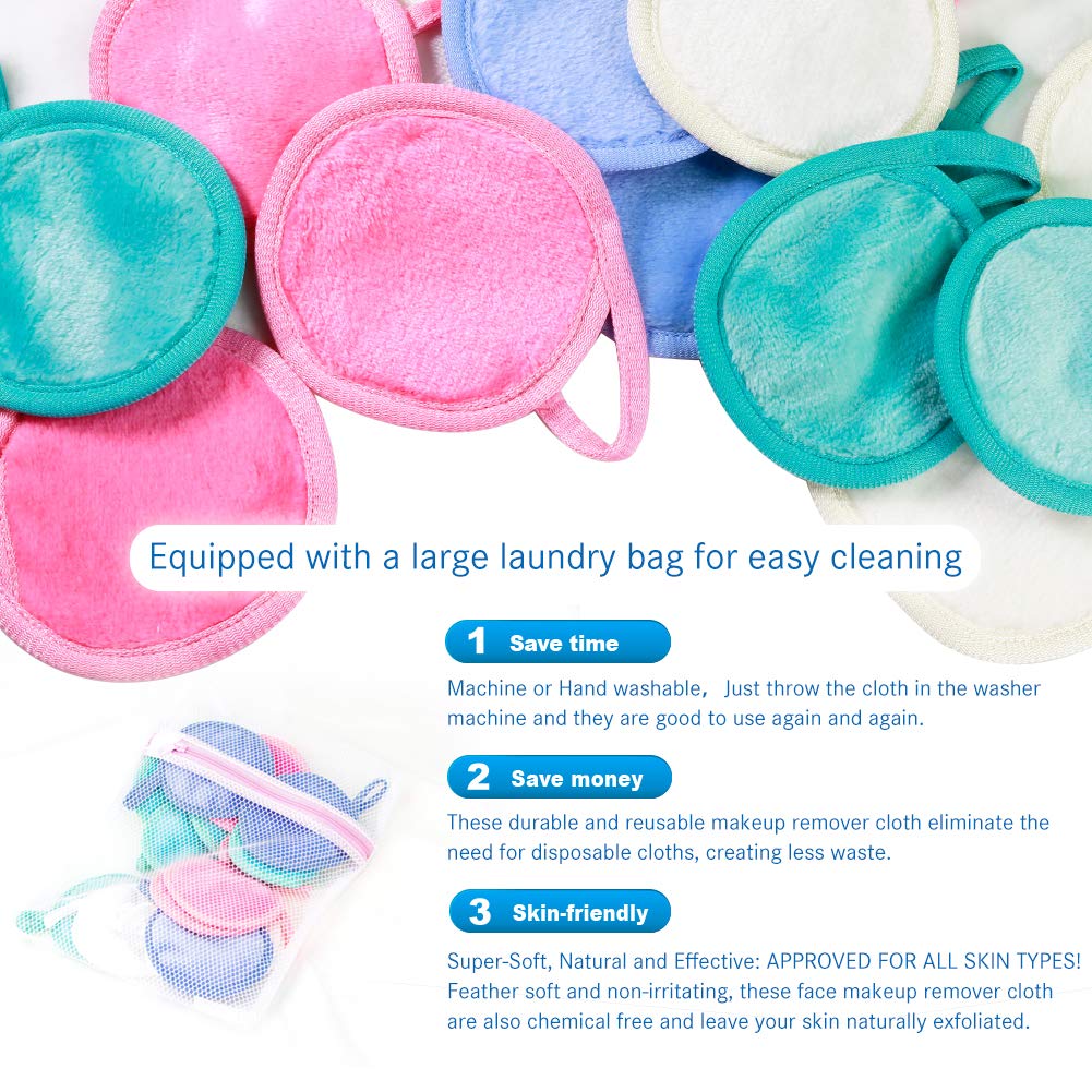 Nugilla Reusable Makeup Remover Pads, 16 Packs Microfiber Towel Clean Skin Face Towels, Makeup Remover Cloth, Fast Drying Washcloth Absorbent Cloth Face Wash Cloth Face Cleansing Cloth