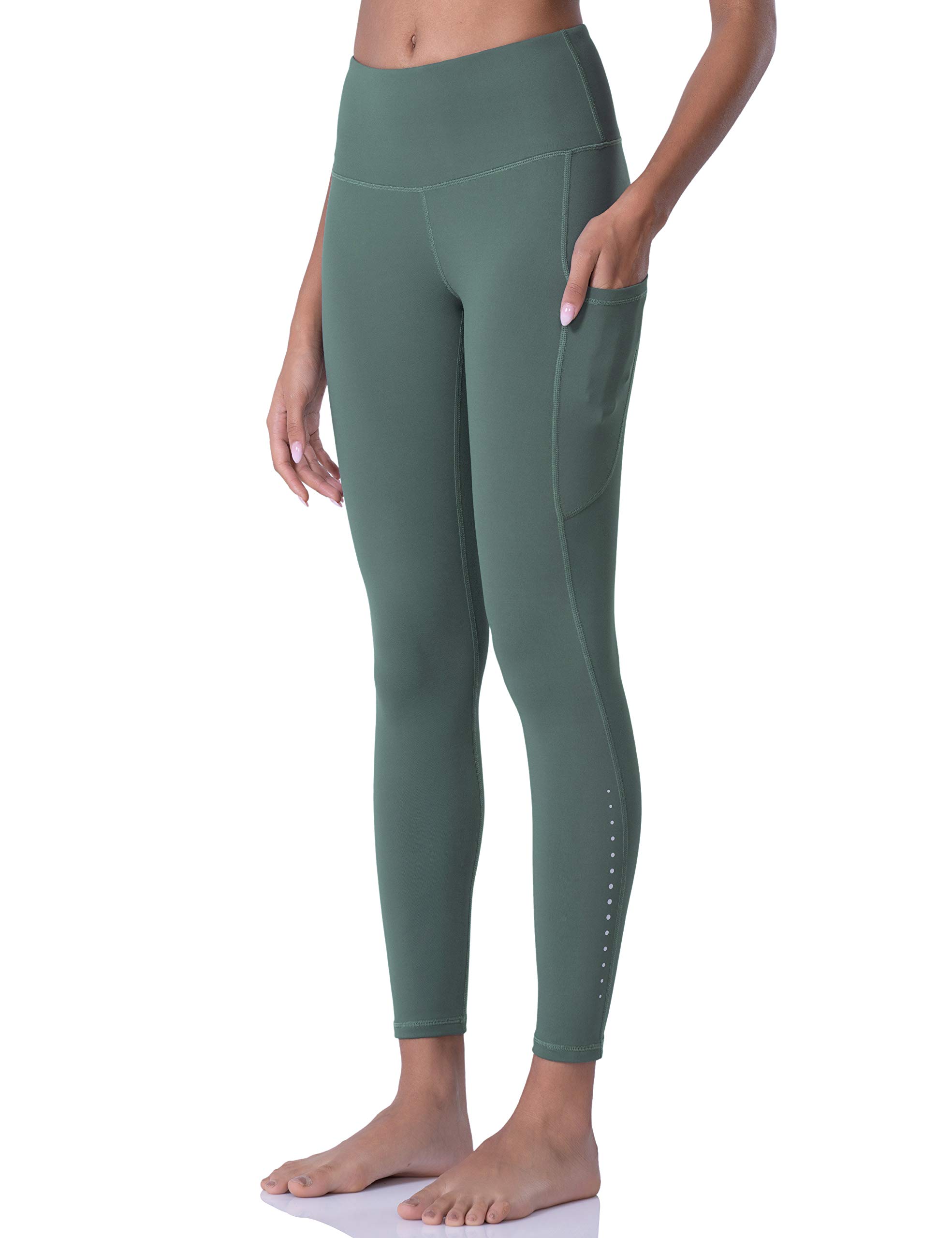 POSHDIVAH Ultra Soft Yoga Pants for Women High Waited Tummy Control Workout Leggings with Pockets Crab Green S