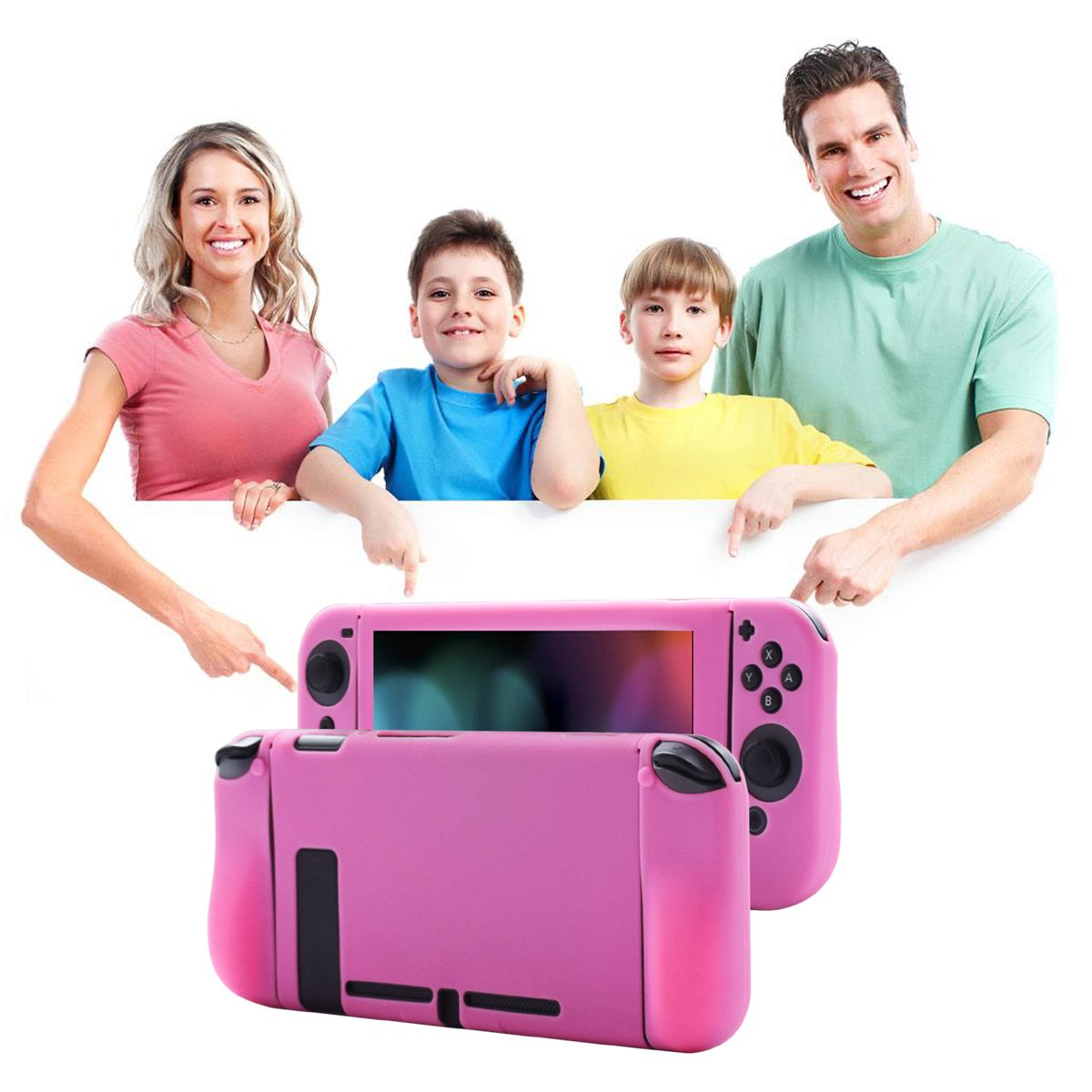 Pandaren Cover Skin Compatible for Nintendo Switch Consoles and Joycon 3in1 Silicone Case with Larger Hand Grip Protector(Pink)(Not for Switch OLED 2021 Model)