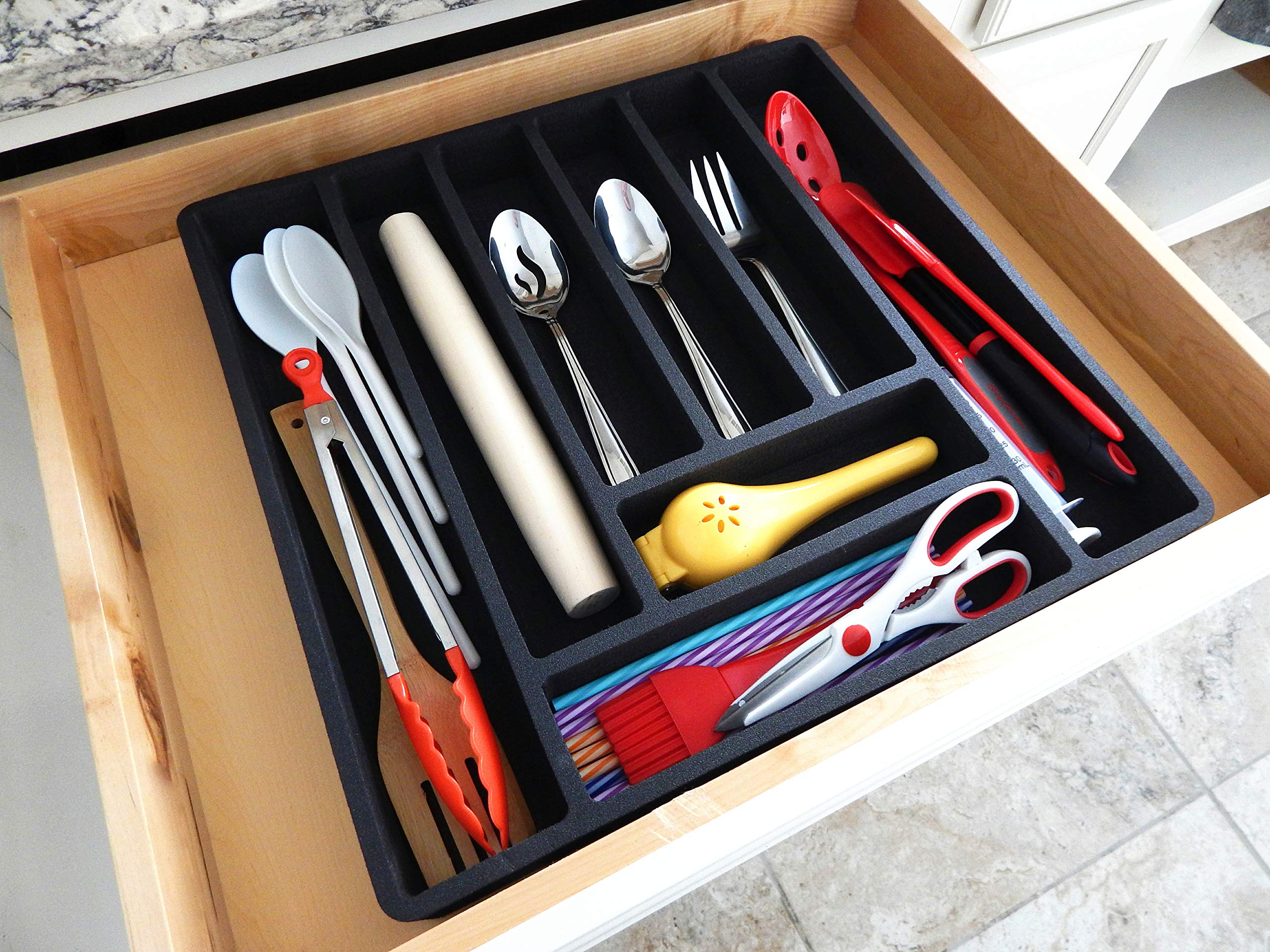 Polar Whale 2 Large Flatware Silverware Drawer Organizers for Cutlery Forks Knives Spoons Serving Utensils Non-Slip Premium Waterproof Tray Insert 19 x 18 Inches 8 Slot Extra Deep Pair Set