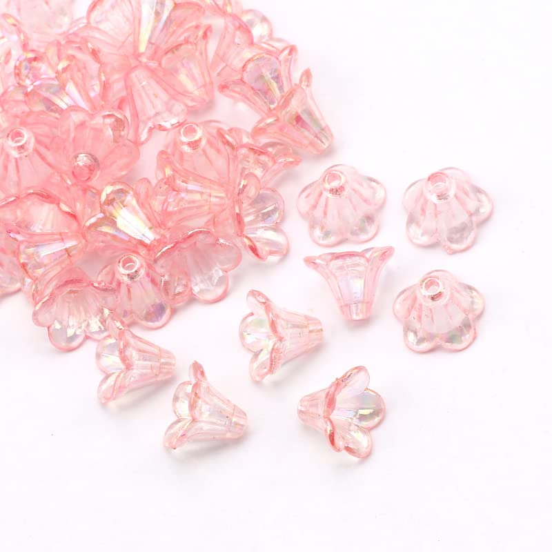 NHBT YU 50pcs 10x13mm Multicolor AB Color Flower Bead Caps Acrylic Beads for Jewelry Making Finding DIY Handmade Accessories T725 (Color : Pink)