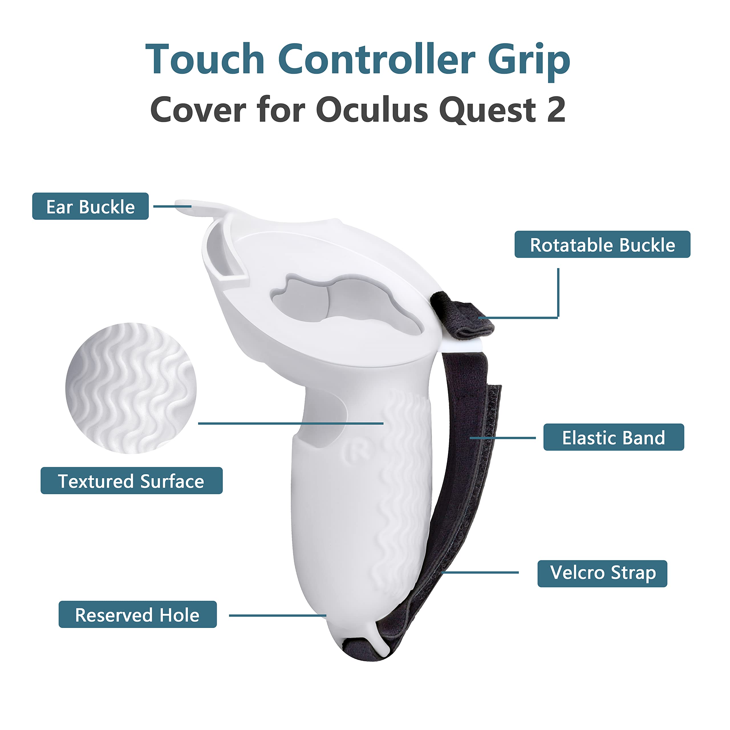 Touch Controller Grip Cover Compatible with Oculus/Meta Quest 2, Silicone Anti-Throw Grips Cover Protector with Adjustable Knuckle Strap, Quest 2 Anti-Sweat Anti-Fall Protective Handle Sleeve (White)