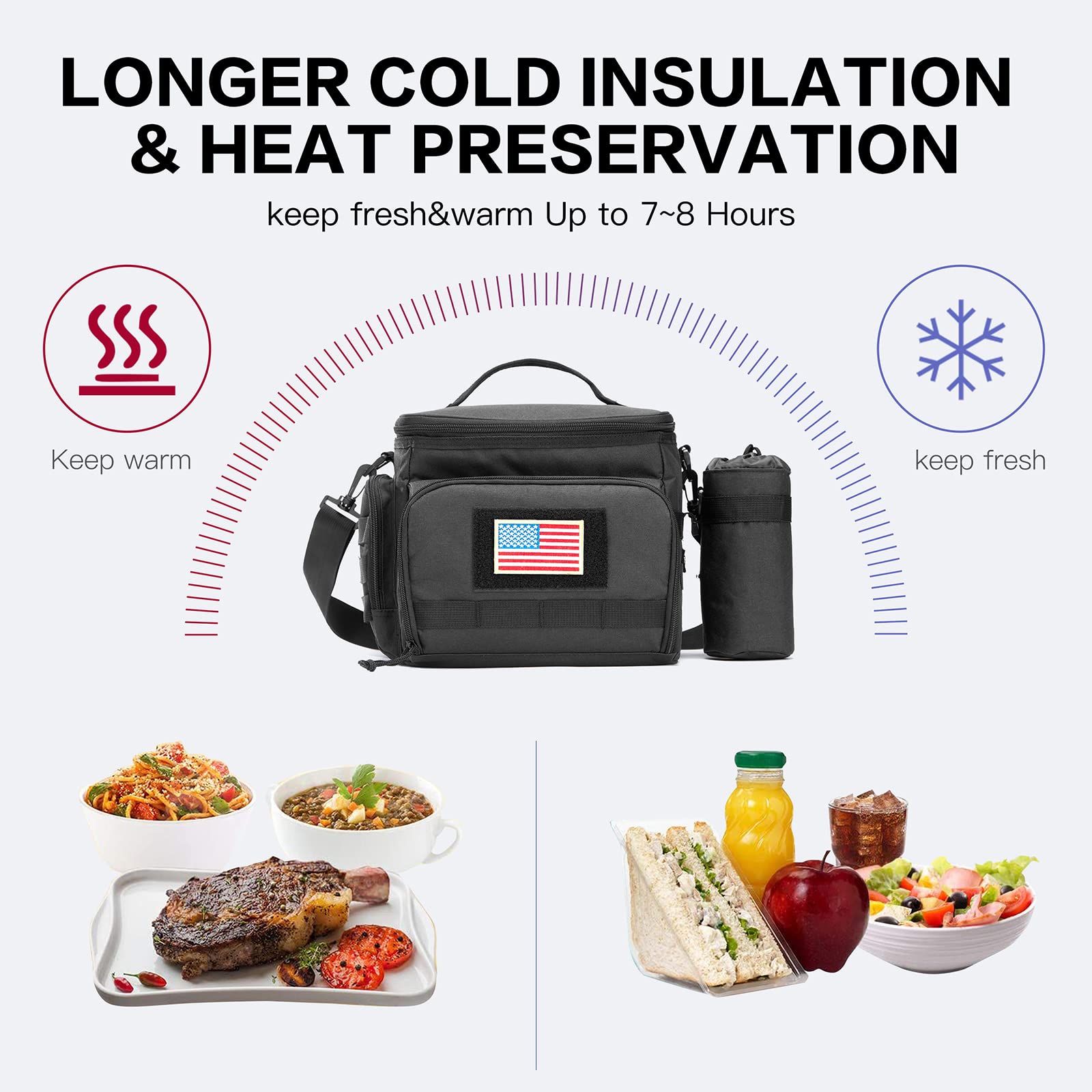 UMUFUKA Lunch Box for Men, Tactical Lunch Cooler Tote,Insulated Lunch Bag Adult, With Detachable MOLLE Water Bottle Pouch, Men Leakproof Lunch Bag for Work Picnic (Black)