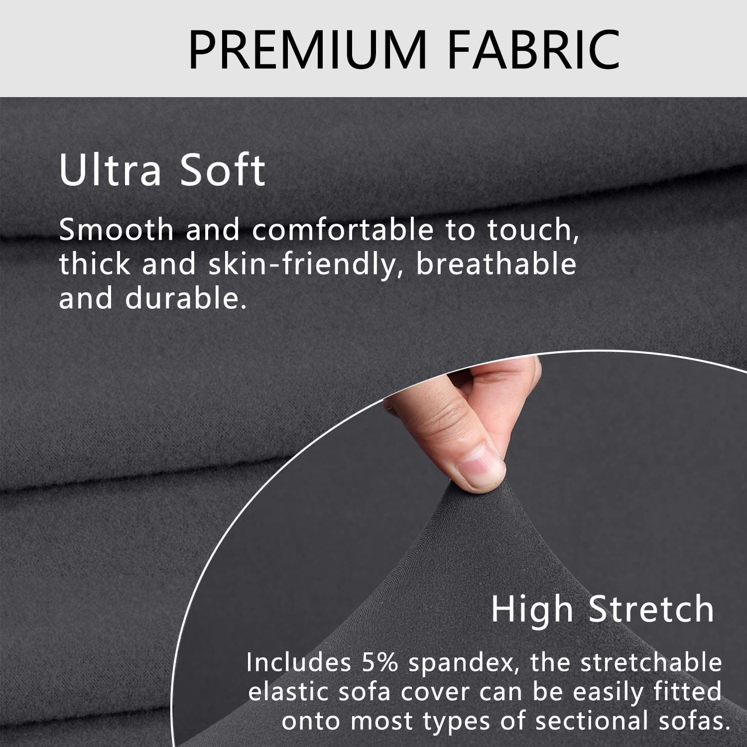 ROFASVCO Corner Sectional Couch Covers L Shape Sofa Cover Set Soft Stretch U Shaped Sectional Slipcovers for Dogs Pets Water Resistance Anti Slip L-Shaped Furniture Protector (Dark Gray, Large)