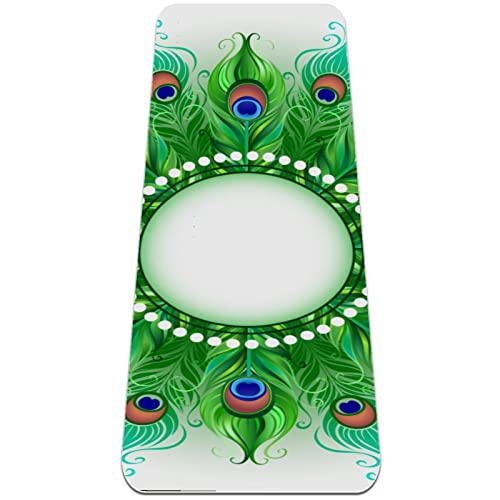Yoga Mat, Yoga Mats for Home Workout, Workout Mat, Exercise Mats, Pilates Mat, peacock green feather ring pattern