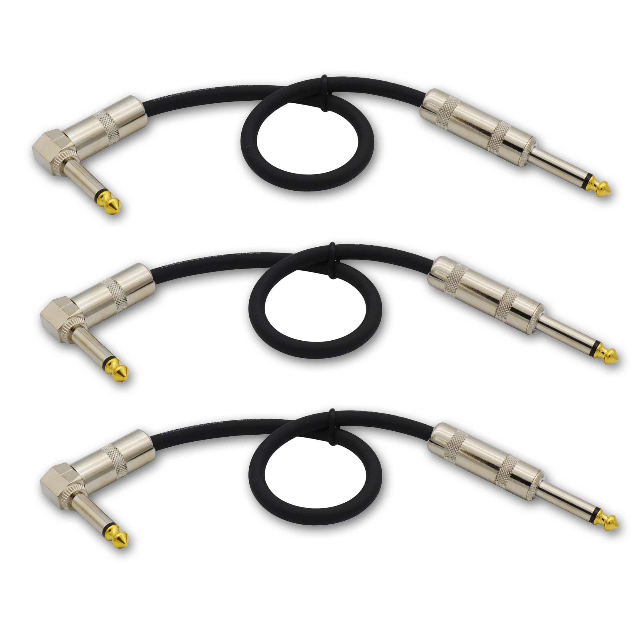 SbE-rsyun 1 ft Right Angle to Straight 1/4" Plug for Guitar Instrument Patch Cable Cord Pack of 3
