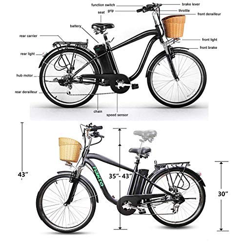NAKTO 26" 250W City Electric Bicycle Sporting 6- Speed Gear EBike with Removable 250W 36V10A Lithium Battery