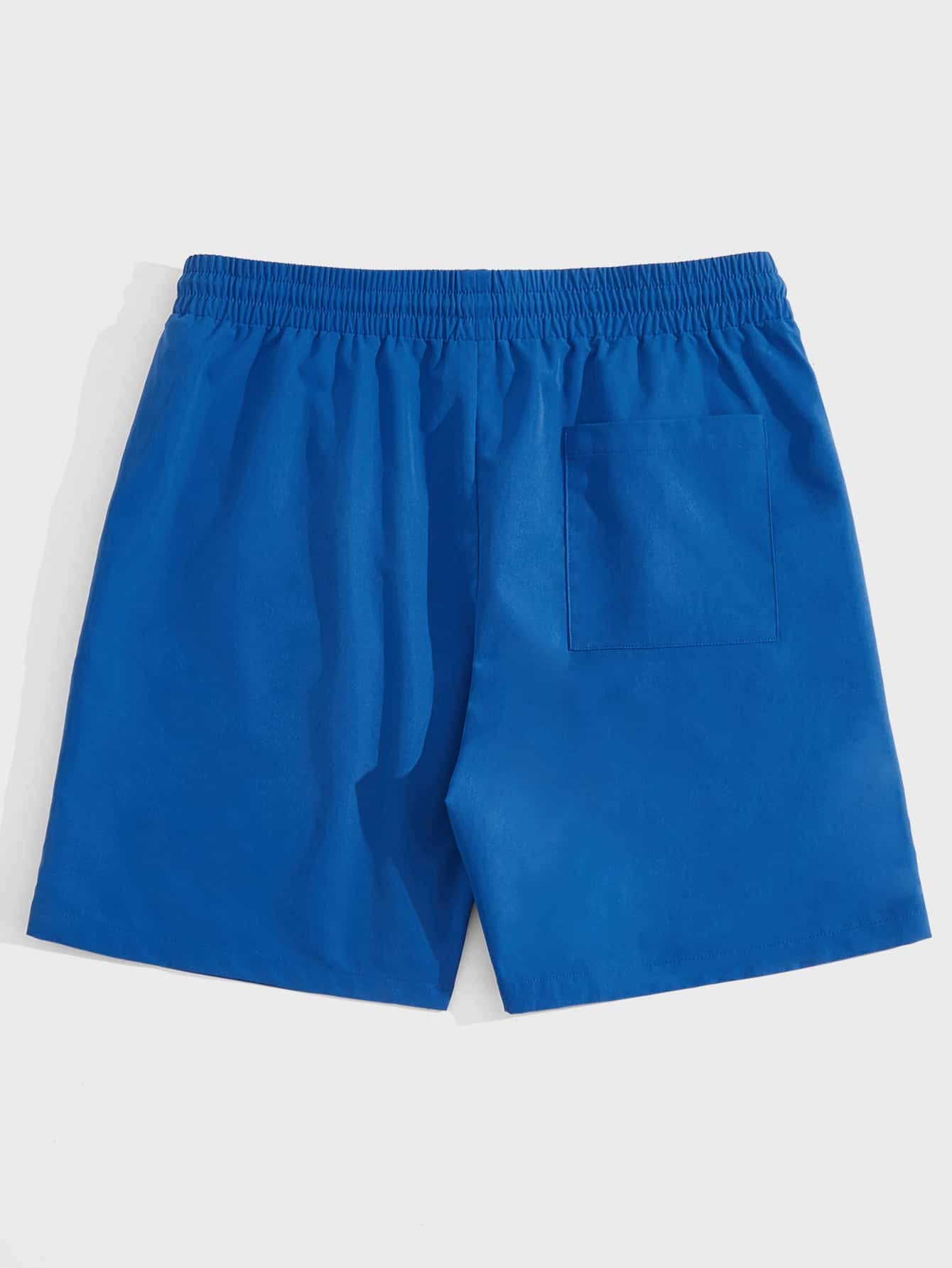 WDIRARA Men's Graphic Print Colorblock Drawstring Waist Active Pocket Shorts Royal Blue M