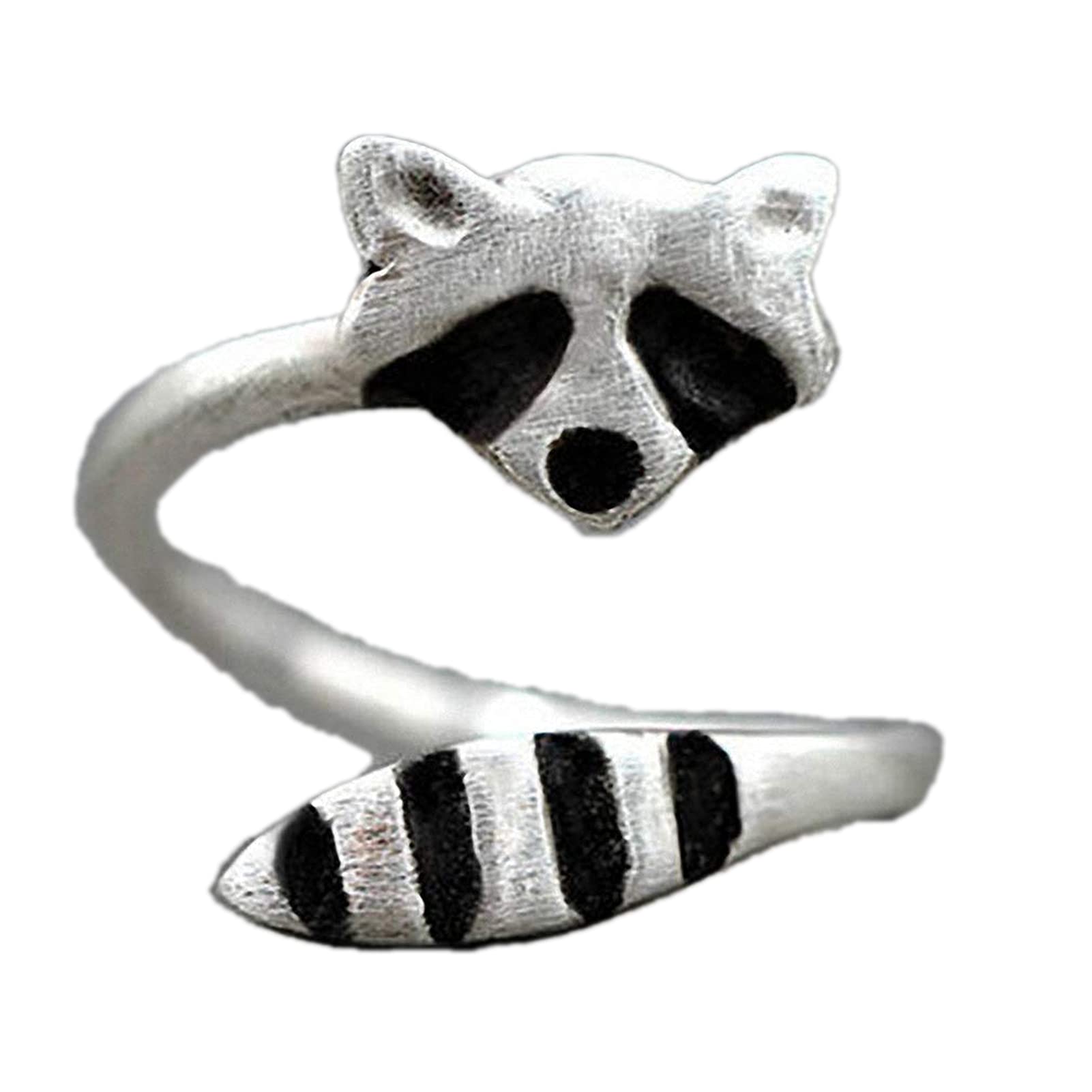 Ronliy Creative Silver Color Raccoon Female Ring Cute Animal Opening Rings for Women Party Adjustable Jewelry W Sv Resizable