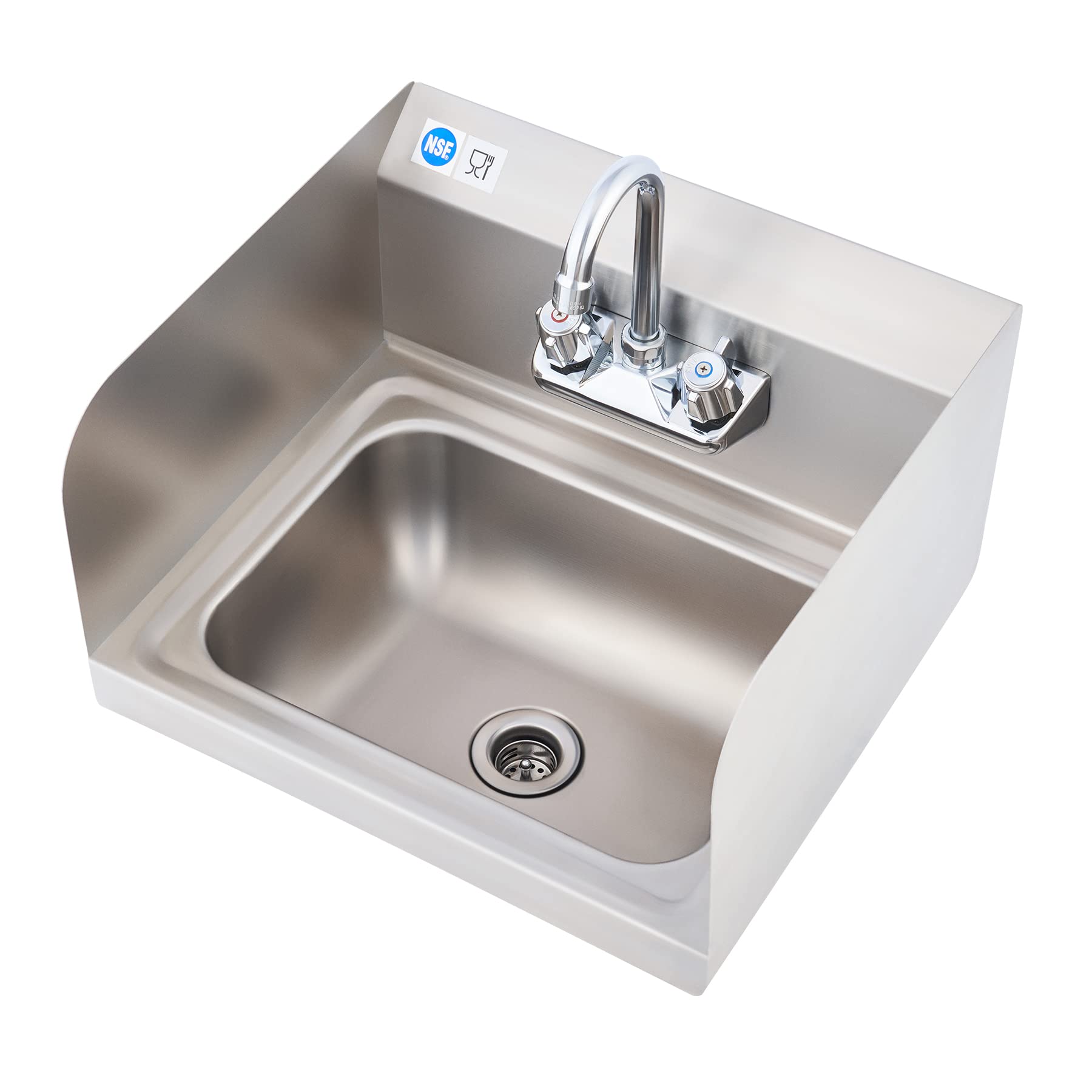 WILPREP Commercial Hand Wash Sink, NSF Stainless Steel Commercial Utility Sink with Gooseneck Faucet and Strainer, 17x15 Inch Wall Mount Kitchen Sink for Restaurant Bar RV Bathroom Laundry Room