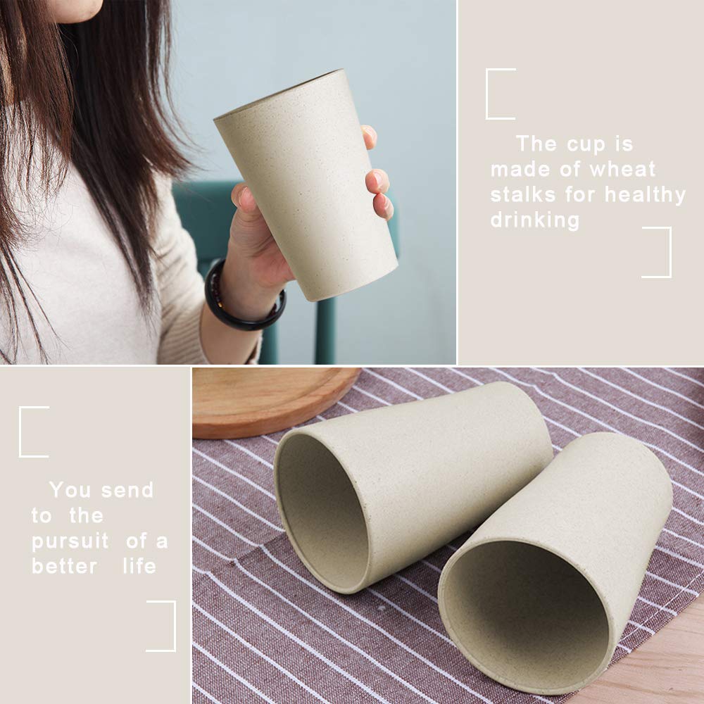 Roucerlin 4 Pack 20 OZ Wheat Cup, Unbreakable Reusable Wheat Straw Drinking Cup, Coffee, Tea, Water, Beer, Milk, Juice Cup, Stackable Travel Cup (Beige)