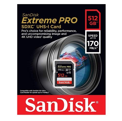 SanDisk Extreme Pro 512GB SD Card SDXC UHS-I Card for Cameras Works with Canon EOS R, M50, M100 (SDSDXXY-512G-GN4IN) 4K UHD Video Class 10 Bundle with 1 Everything But Stromboli 3.0 Memory Card Reader