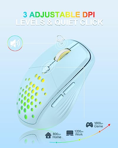 UHURU Wireless Mouse for Laptop, 2.4G Rechargeable LED Mouse, Small Computer Mice with Silent Click,3 Adjustable DPI, 6 Buttons, Compatible with Windows Chromebook (Blue) (UGM-03)