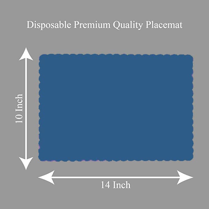 Scarsdale Supplies 10 x 14 Paper Placemats with Scalloped Edges | Disposable Converting Dining Table | Decorative, Personalized, Creative, Plain, Stylish (Navy Blue 50)