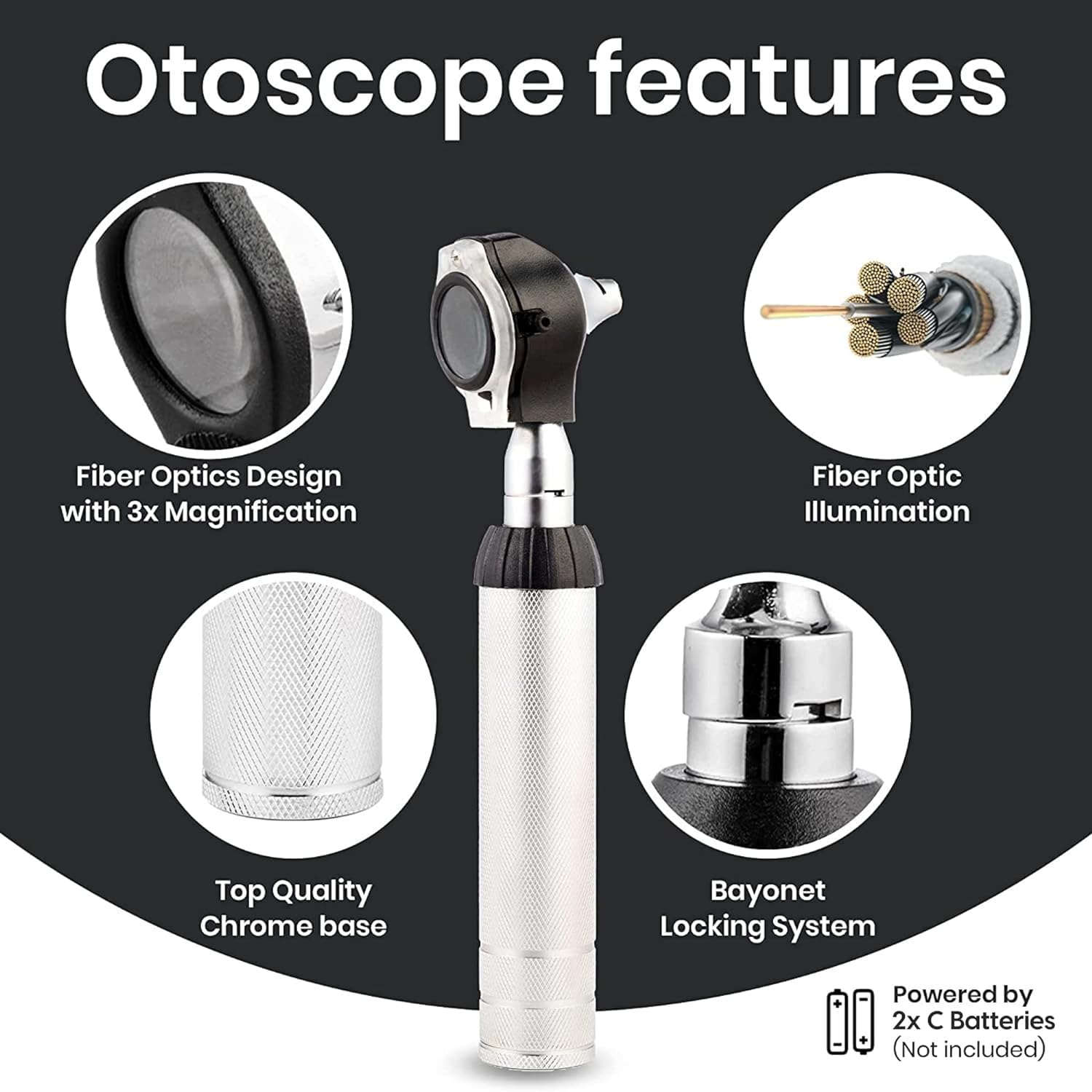 Zyrev Multi-Function Otoscope/Oph. Set with 50 Extra Disposable Tips, Black