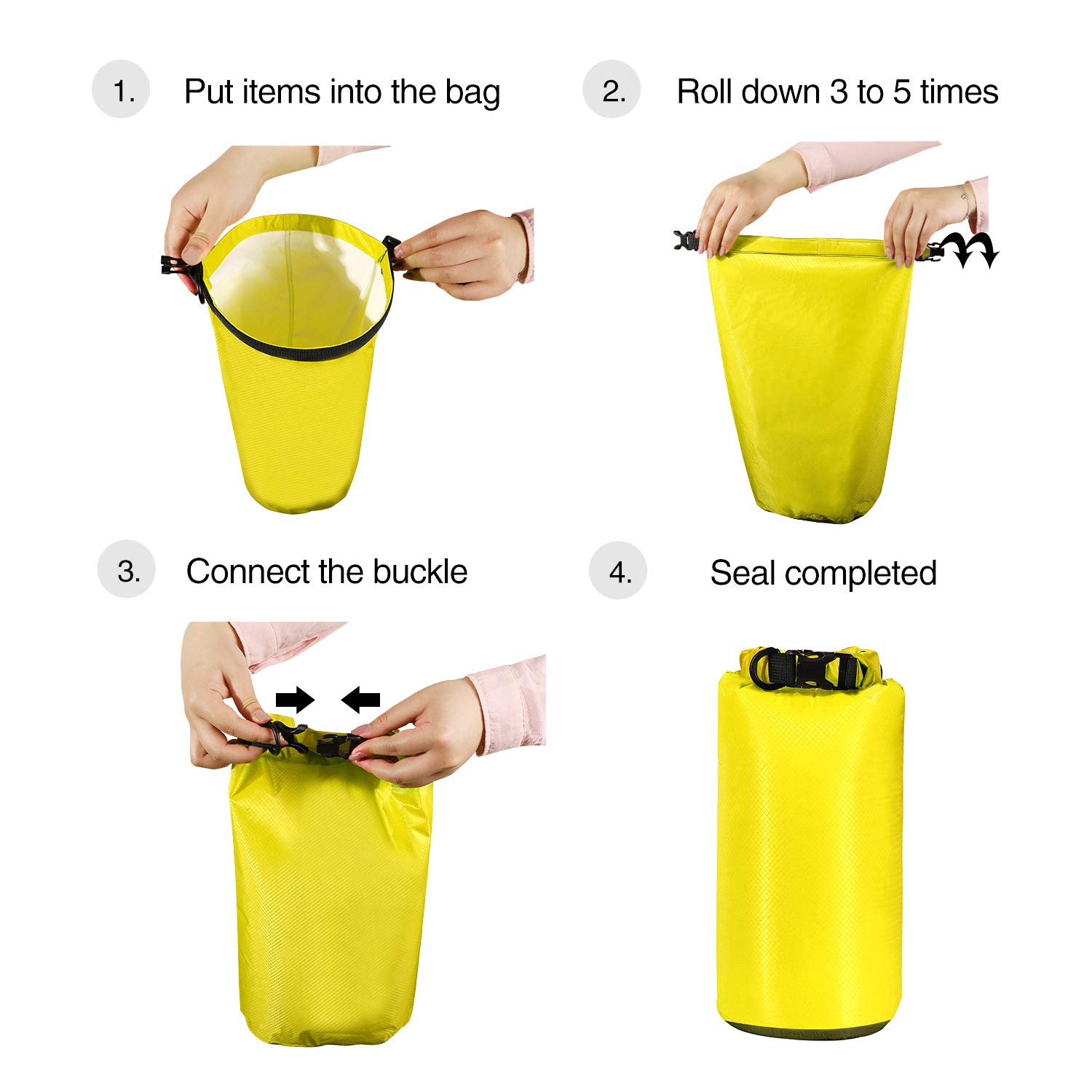 REDCAMP Ultralight Dry Sack for Kayaking Backpacking, Waterproof Nylon Dry Bag for Water Sports Yellow 10L