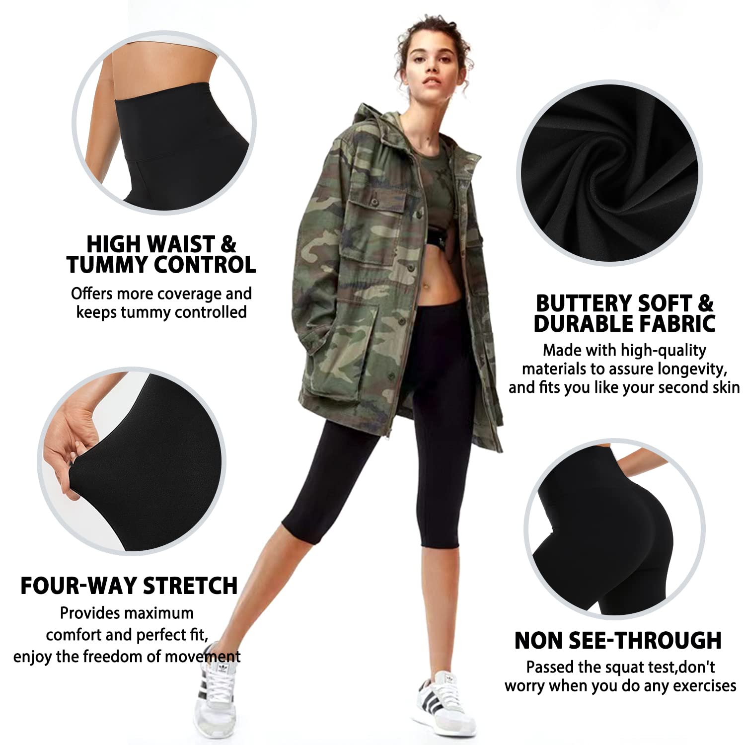 we fleece 3 Pack Women's Knee Length Capri Leggings-High Waisted Tummy Control Non See Through Workout Leggings Yoga Pants (Small-Medium, C-3 Pack-Black,Dark Grey,Navy Blue)