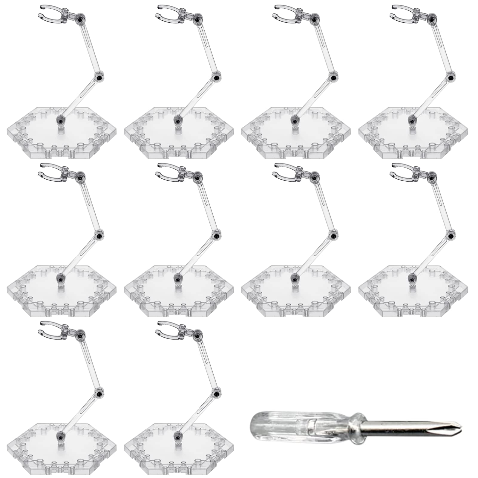 yeesport 10PCS Action Figure Stand, Plastic Display Holder For Action Figures,Base Doll Model Support Stands, Mini Dolls/Collection/Statue Toy Clear Stands with Screwdriver