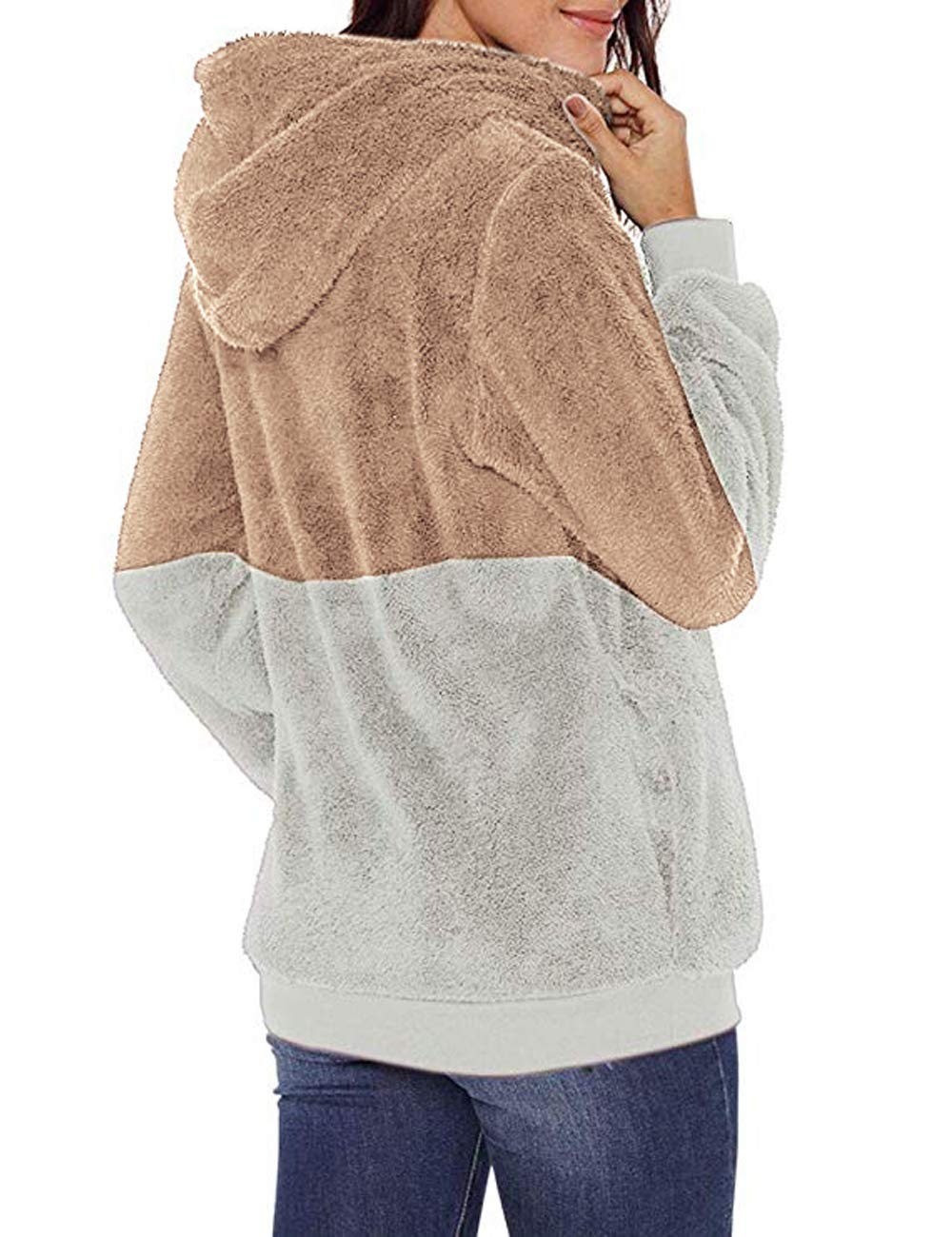Romanstii Women's Oversized Sherpa Pullover Pockets Hoodie 1/4 Zip Sweatshirt for Christmas Dark Pink XXL